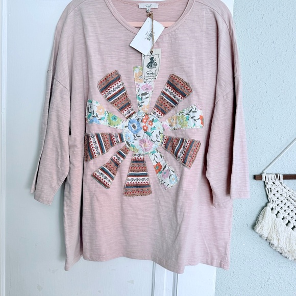 easel | Tops | Easel Pink Floral Patchwork Top | Poshmark